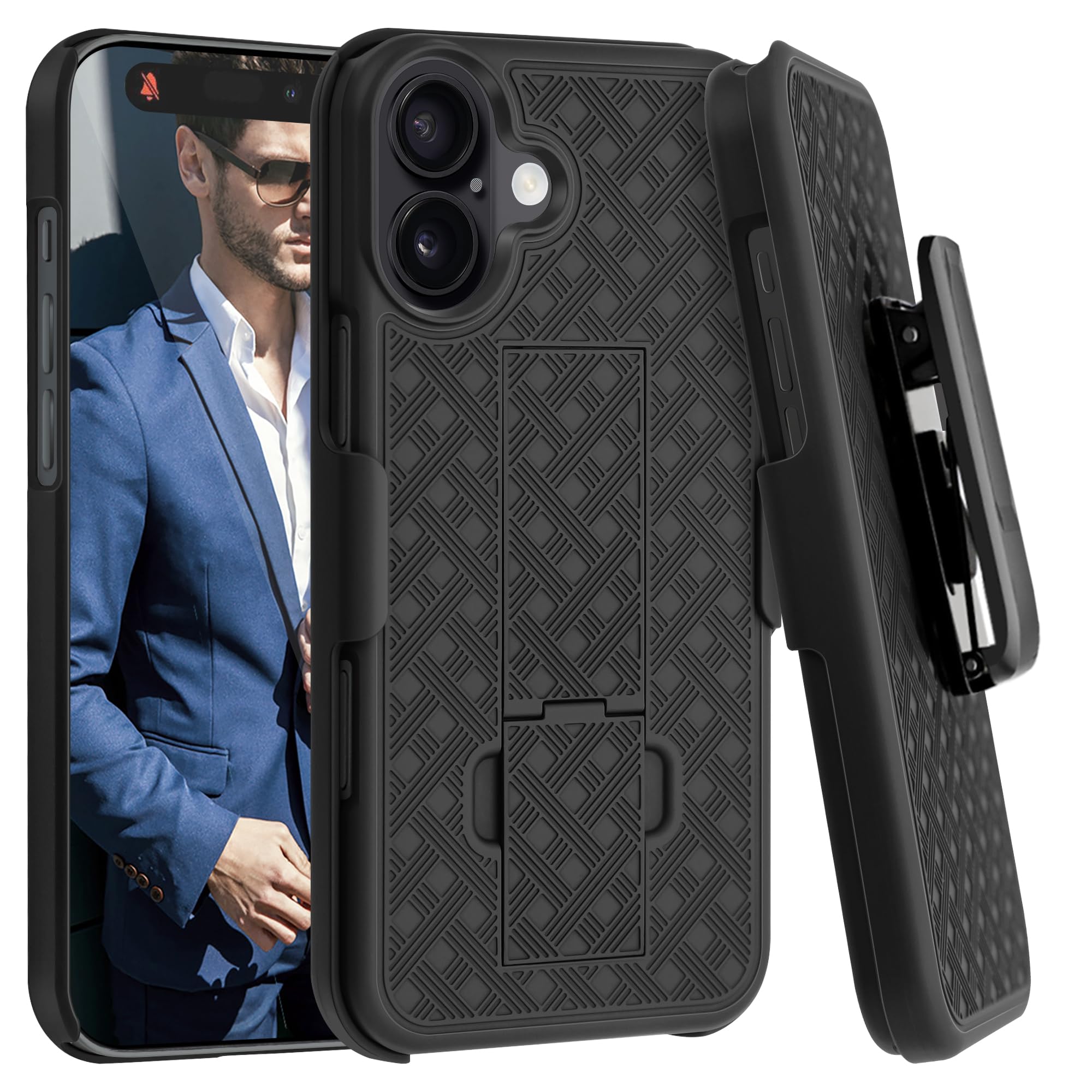 Amazon.com: Fingic for iPhone 16 Plus Case with Belt Clip Holster Case Slim Combo Shell with ...