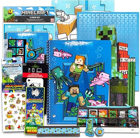 Amazon.com: Minecraft School Supplies Value Pack ~ 13 Pc Bundle with ...