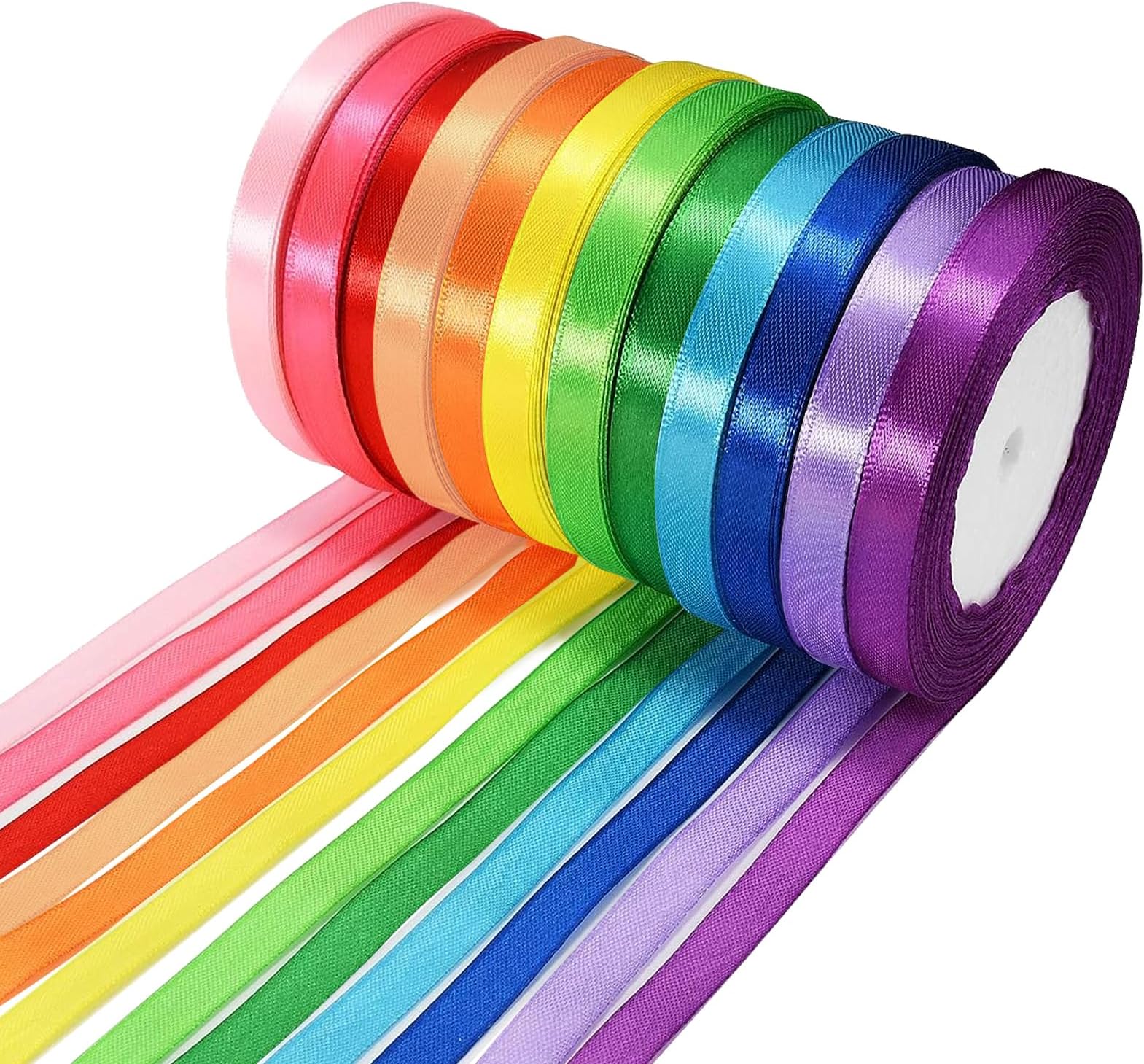 MOSNOW 8 Roll Satin Ribbon, 1cm x 22m Double Sided Satin Ribbon for ...