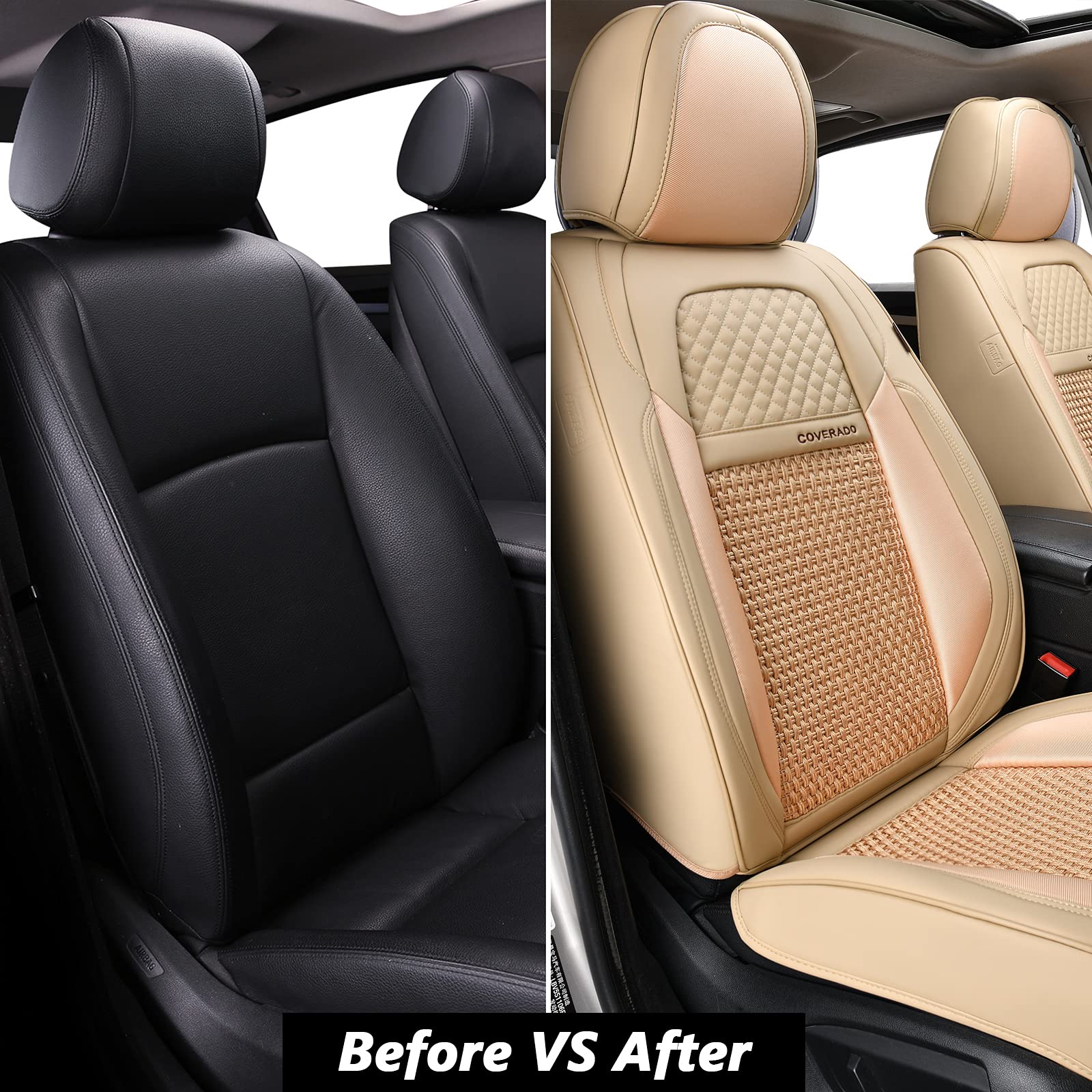 Coverado Front and Back Seat Covers Full Set, Super Breathable Faux ...
