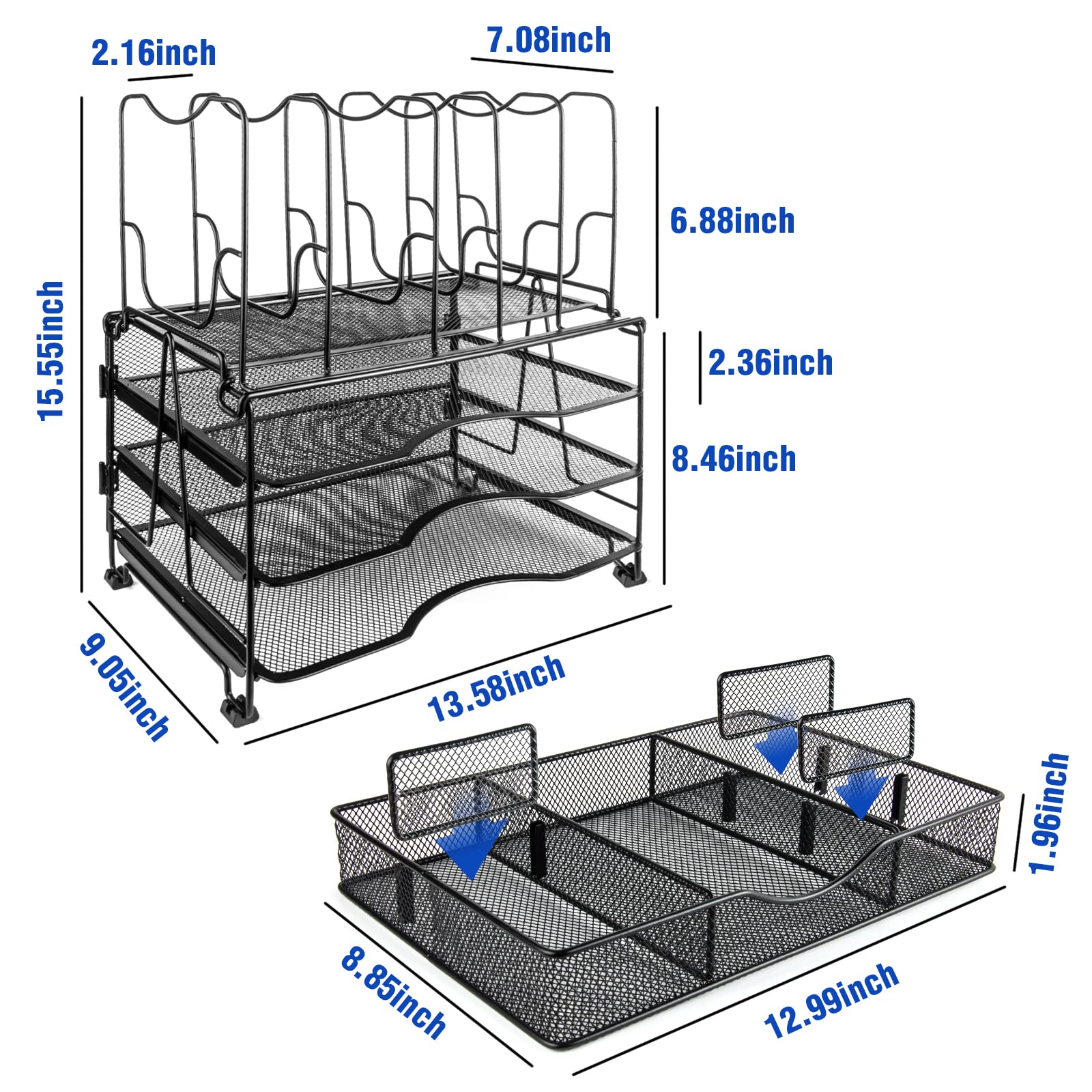 BOHDK Mesh Desk Organizers, Desktop Organizer with 3 Tier Tray and 5 ...