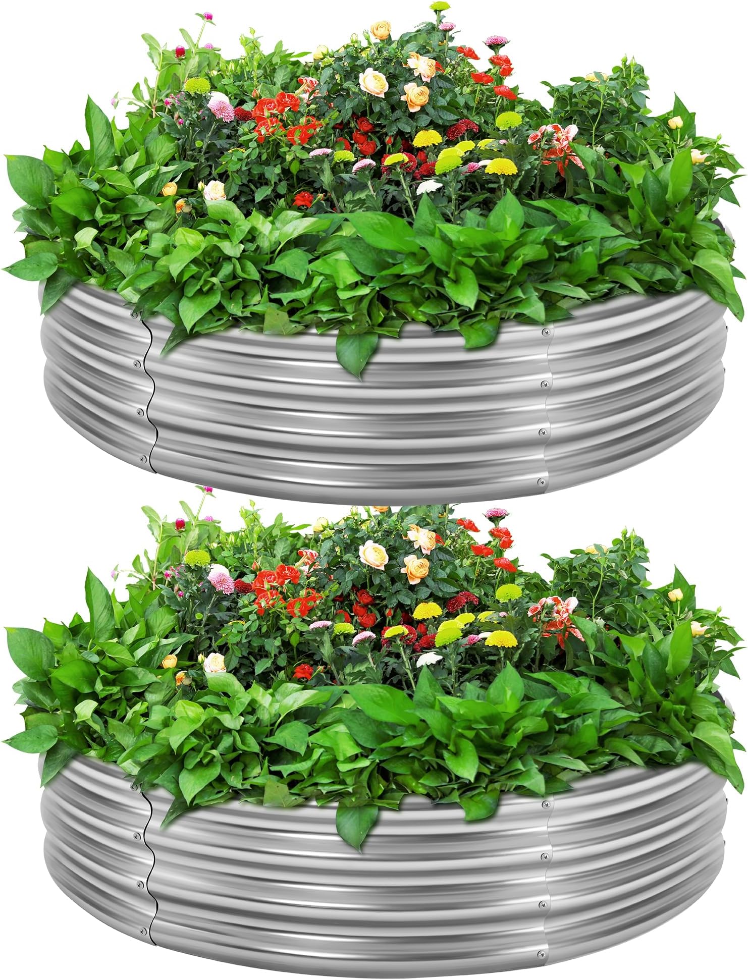 Amazon.com: AHEONLAR 2PCs 2x2x1ft Round Galvanized Raised Metal Garden ...