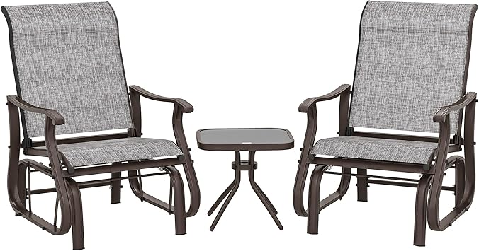 Outsunny 3PCs Glider Rocking Chairs with Table, Outdoor Gliders with ...