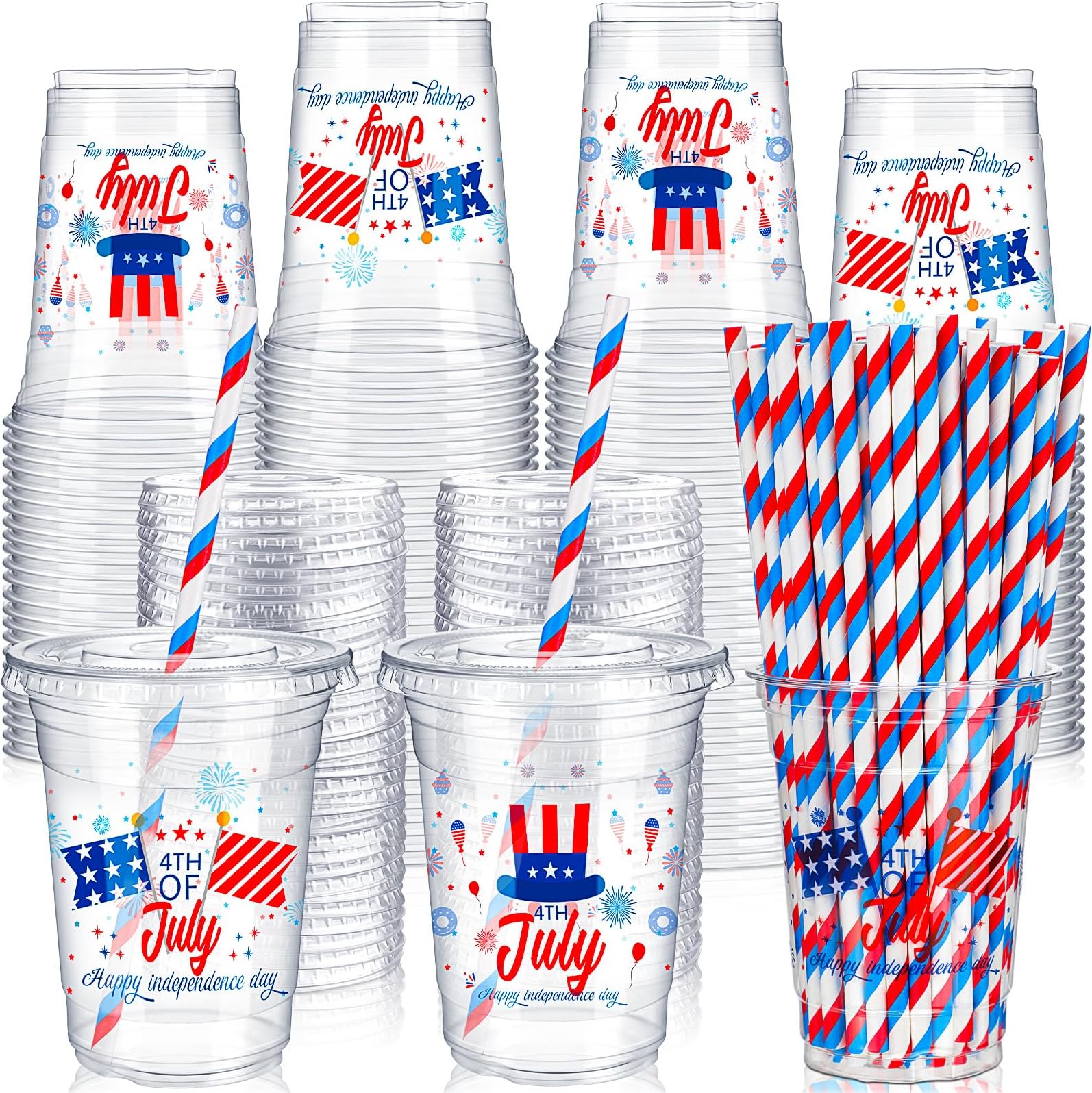 Amazon.com: AimFun Patriotic Plastic Cups American Flag Party Cups Red ...