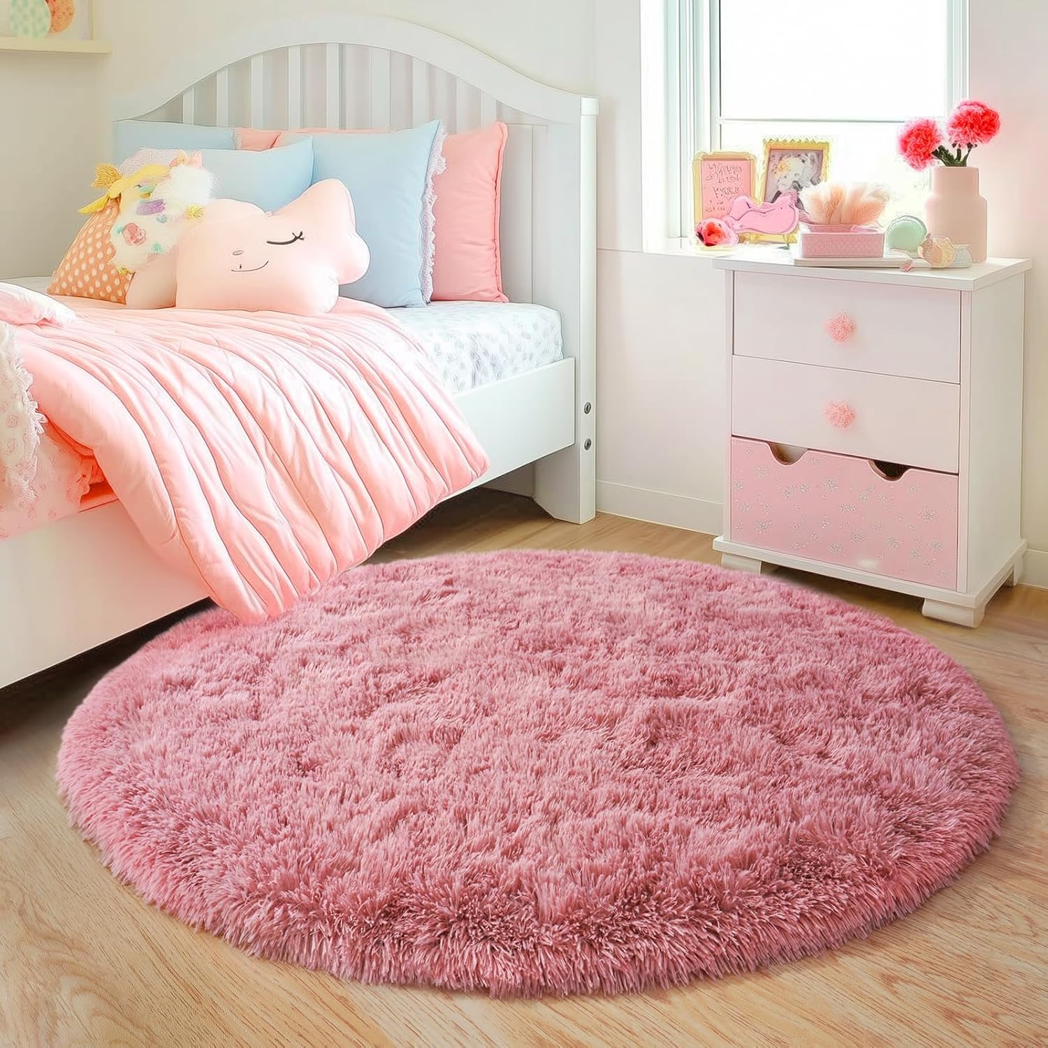 Amazon.com: Quntue 4'x4' Blush Round Rugs for Girls Bedroom, Ultra Soft ...