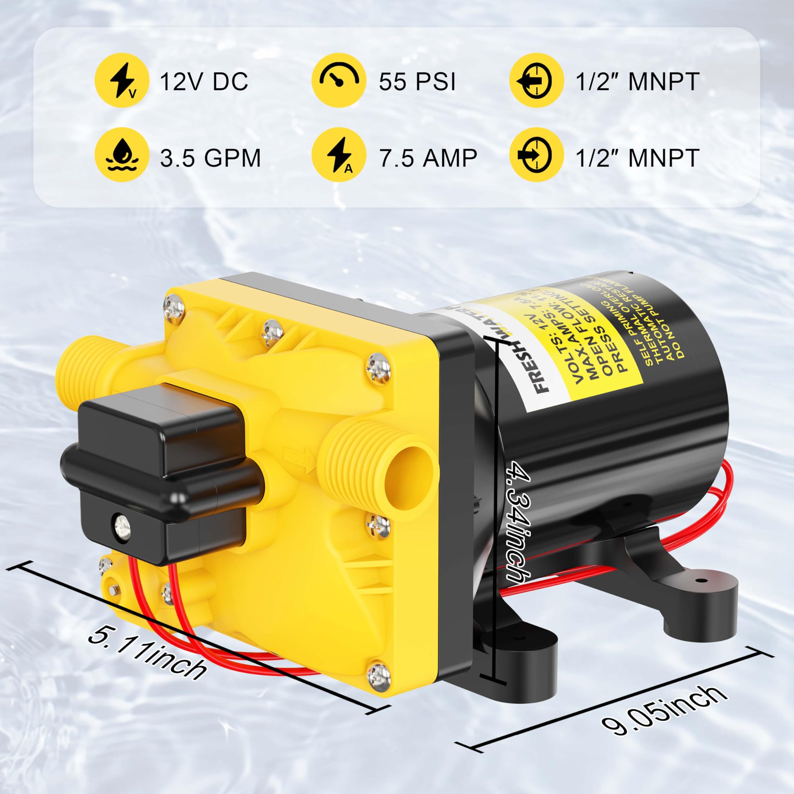 Snapklik.com : CircleRiver 3.5GPM 55PSI RV Fresh Water Pump RV 12V DC ...