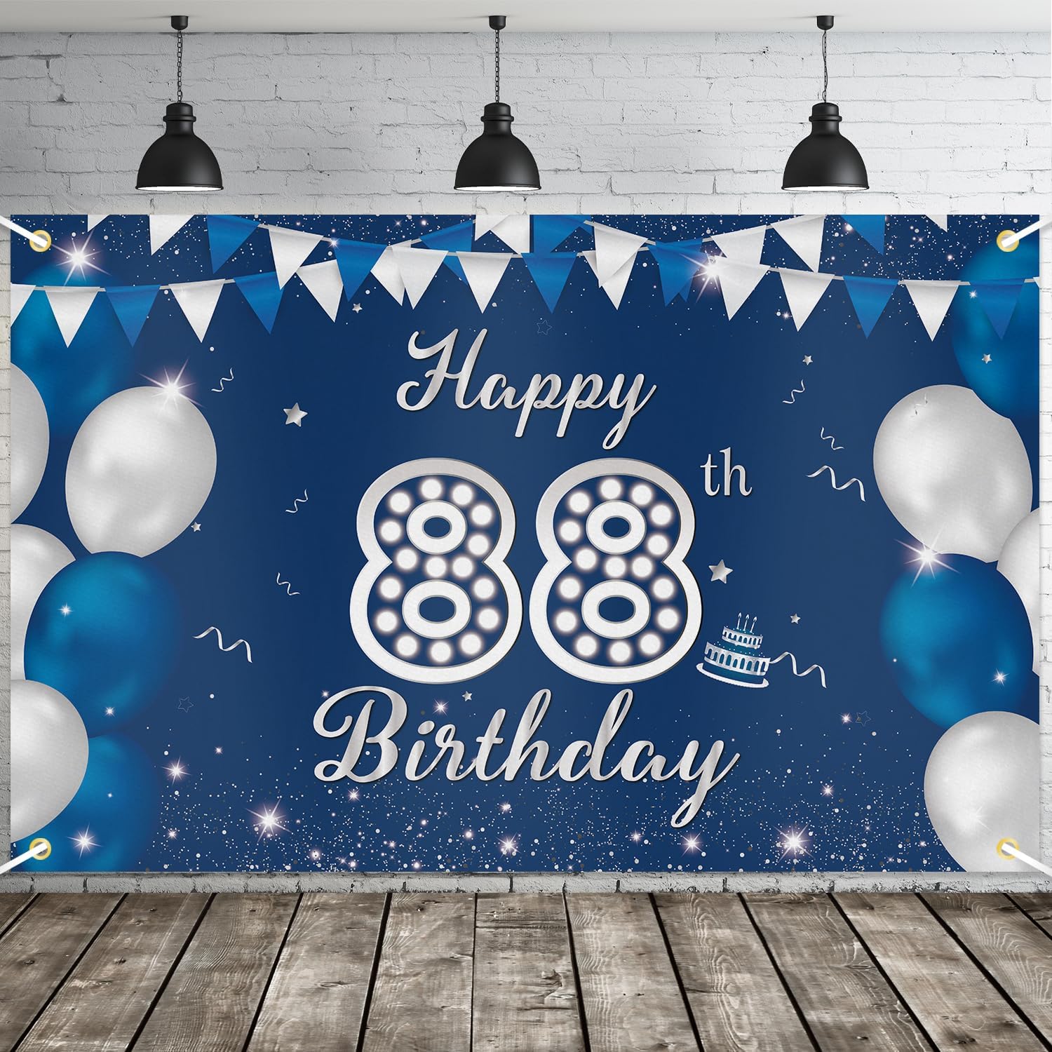 Amazon.com: JOYKY Happy 88th Birthday Banner, Blue Silver Happy 88th ...