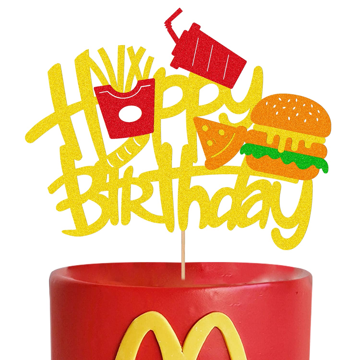 Amazon.com: Glitter Food Hamburger Cake Topper Cheeseburger Happy ...