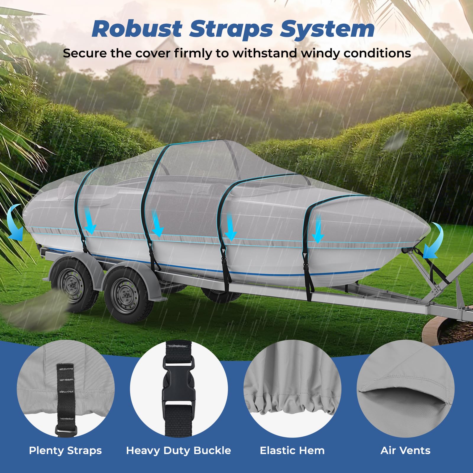 Marine Grade Cover YimSting 600D Waterproof Boat Cover 14-16 Ft - Heavy ...