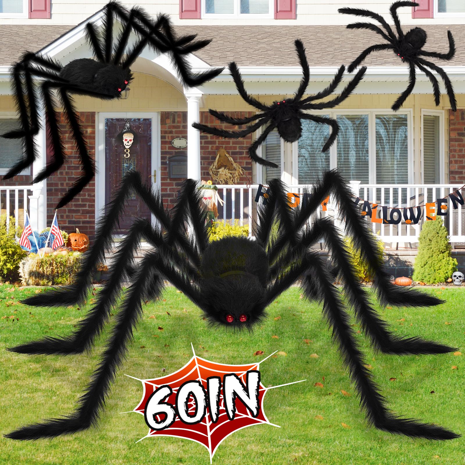 Amazon.com: 4 Pack Giant Spider Halloween Decorations, Large Realistic ...