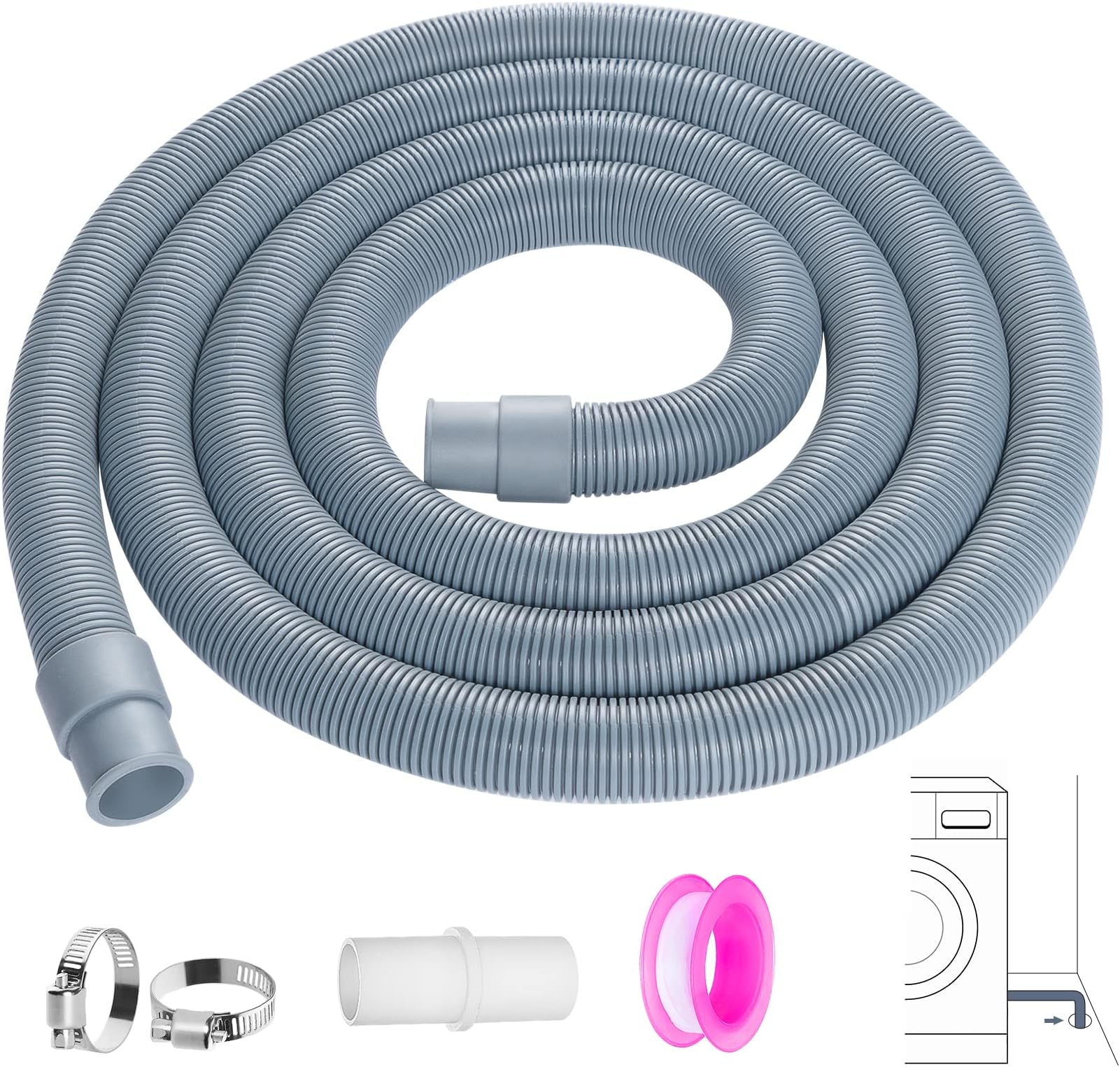 ilauke 2.5m Universal Drain Hose, Extension Pipe Kit for Washing ...