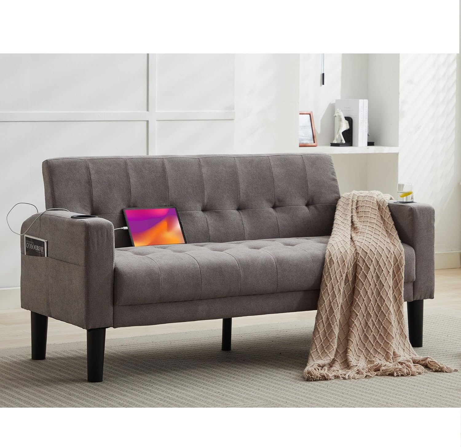 Amazon.com: TYBOATLE Sofa Couch 62" W Loveseat w/ 2 USB Charger Ports ...