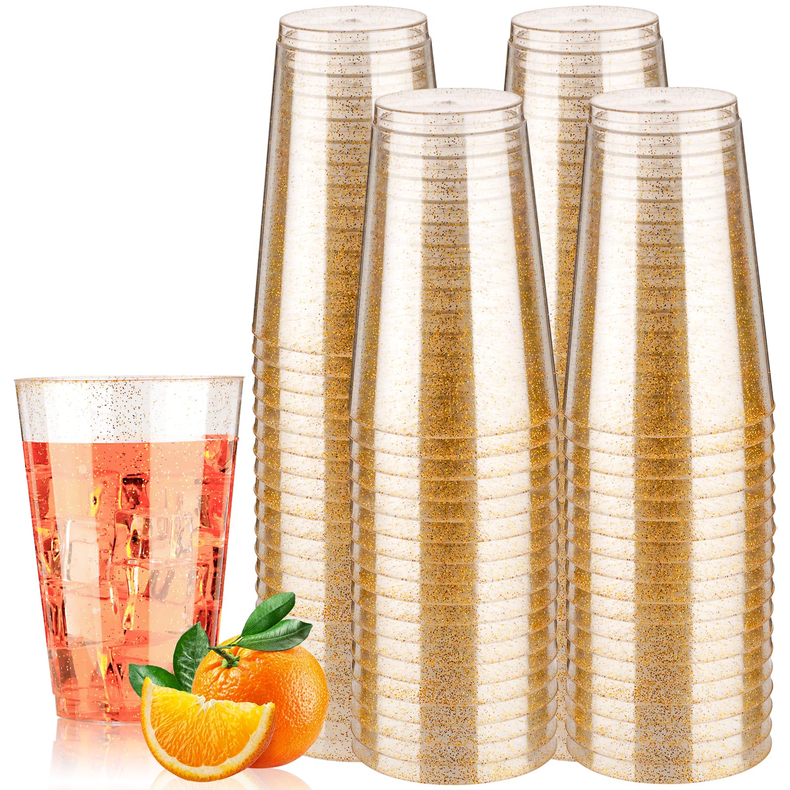 Amazon.com: Goodluck 14 oz 100 PCS Gold Glitter Plastic Cups ...