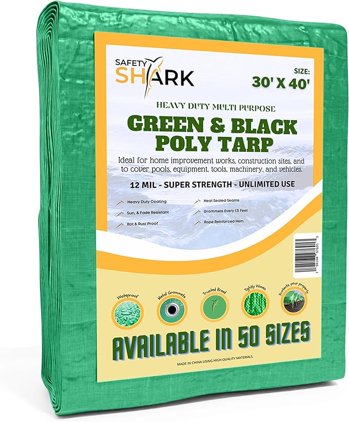 Safety Shark Tarps Heavy Duty Waterproof 30x40 Feet - 12 Mil Heavy Duty ...