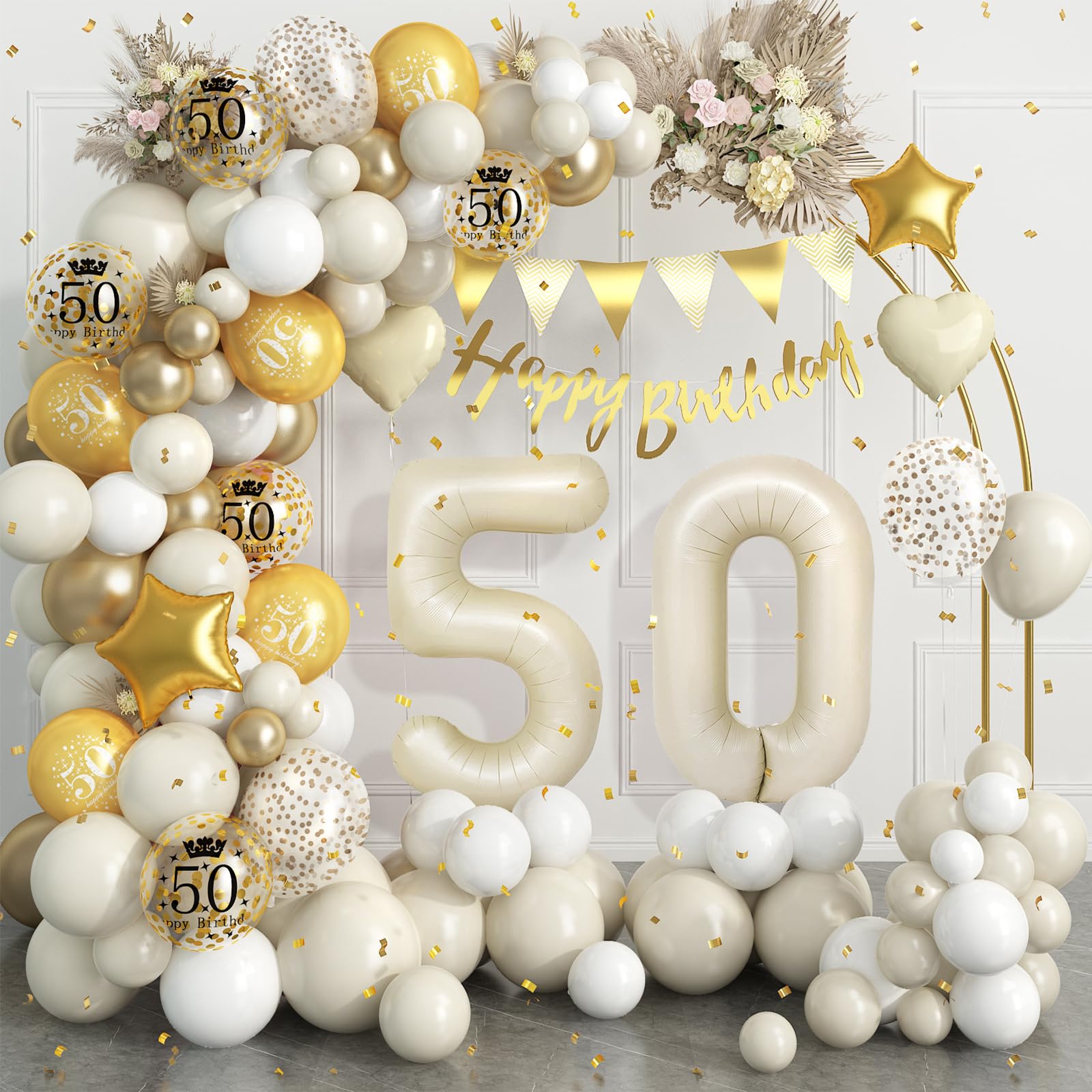 Amazon.com: 50th Birthday Decorations Sand White Gold,50th Birthday ...