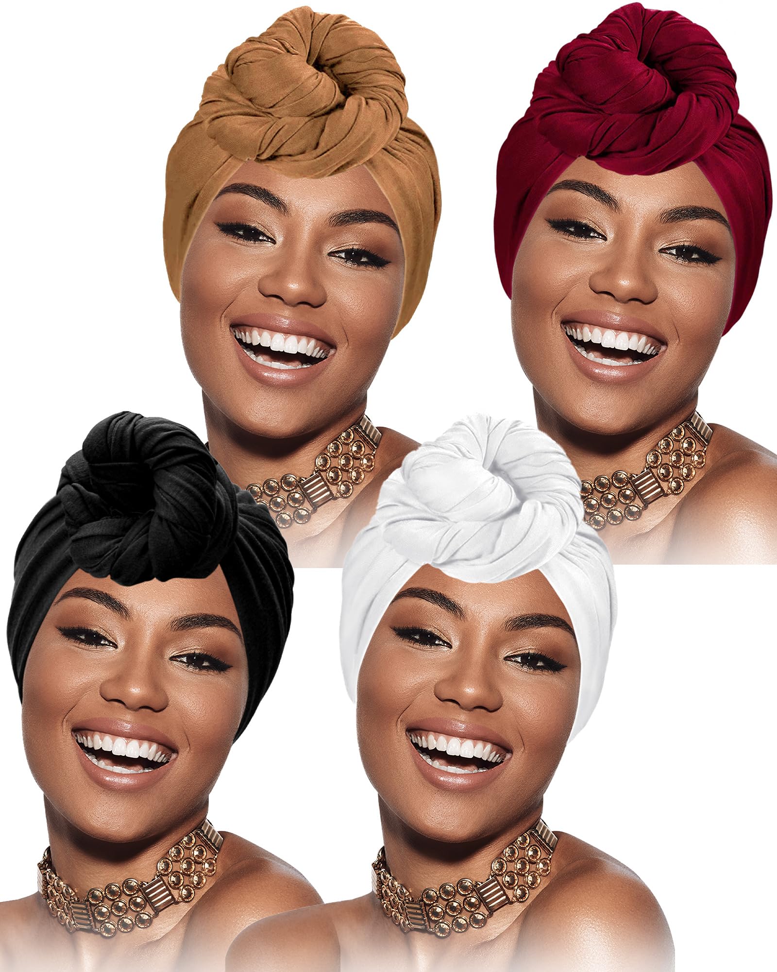 4PCS Silky Satin Lined Turban for Women Mens Halo Turban Beanie Hats ...