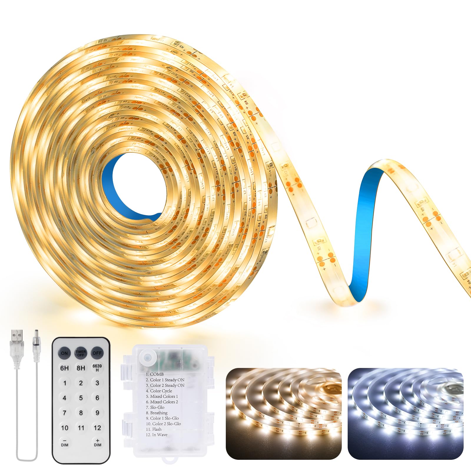 Amazon.com: OMIKA Battery Led Strip Lights,9.9Ft 90LED 2700K-6000K ...