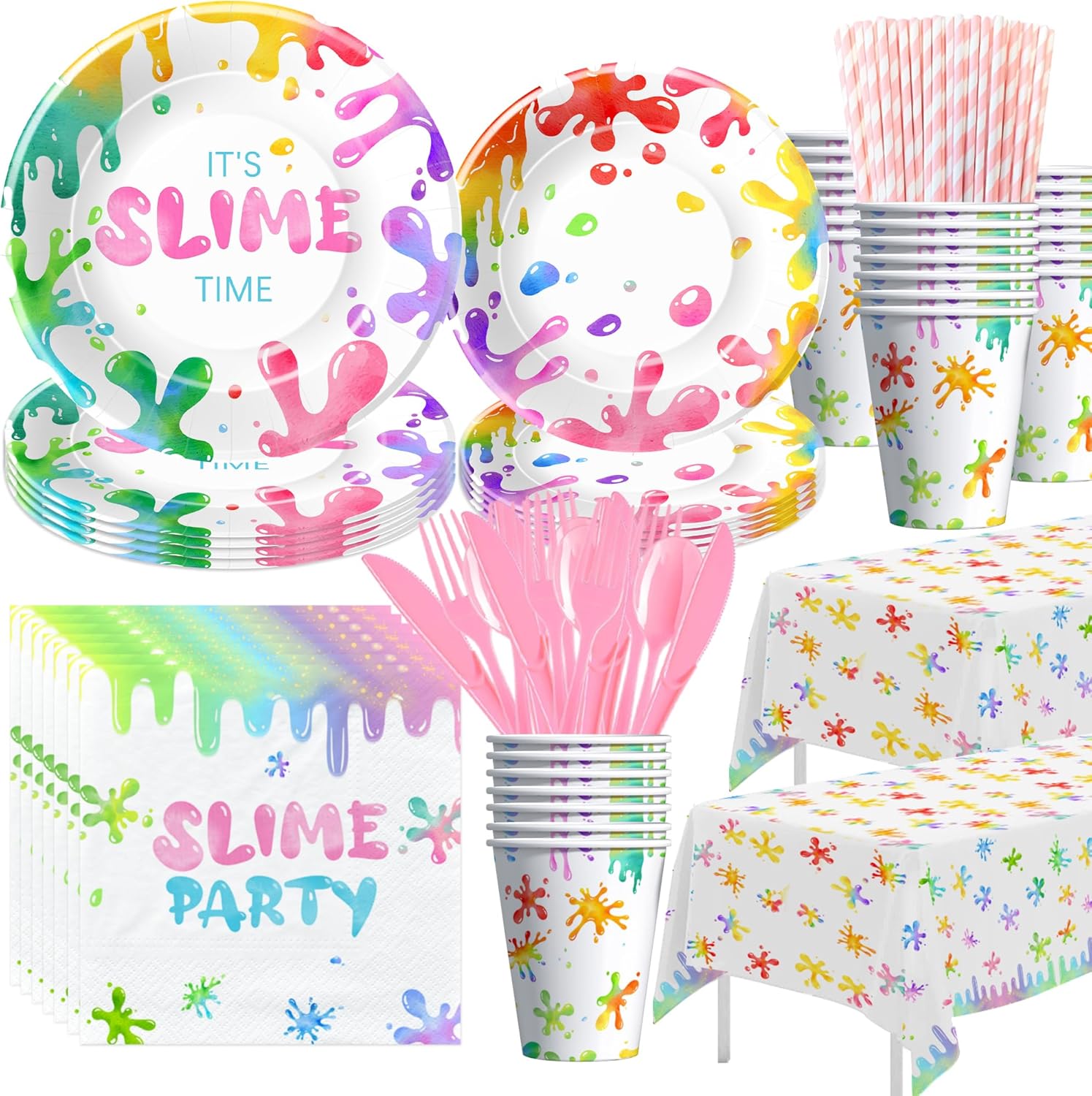 Amazon.com: Xigejob Slime Birthday Party Decorations Tableware ...