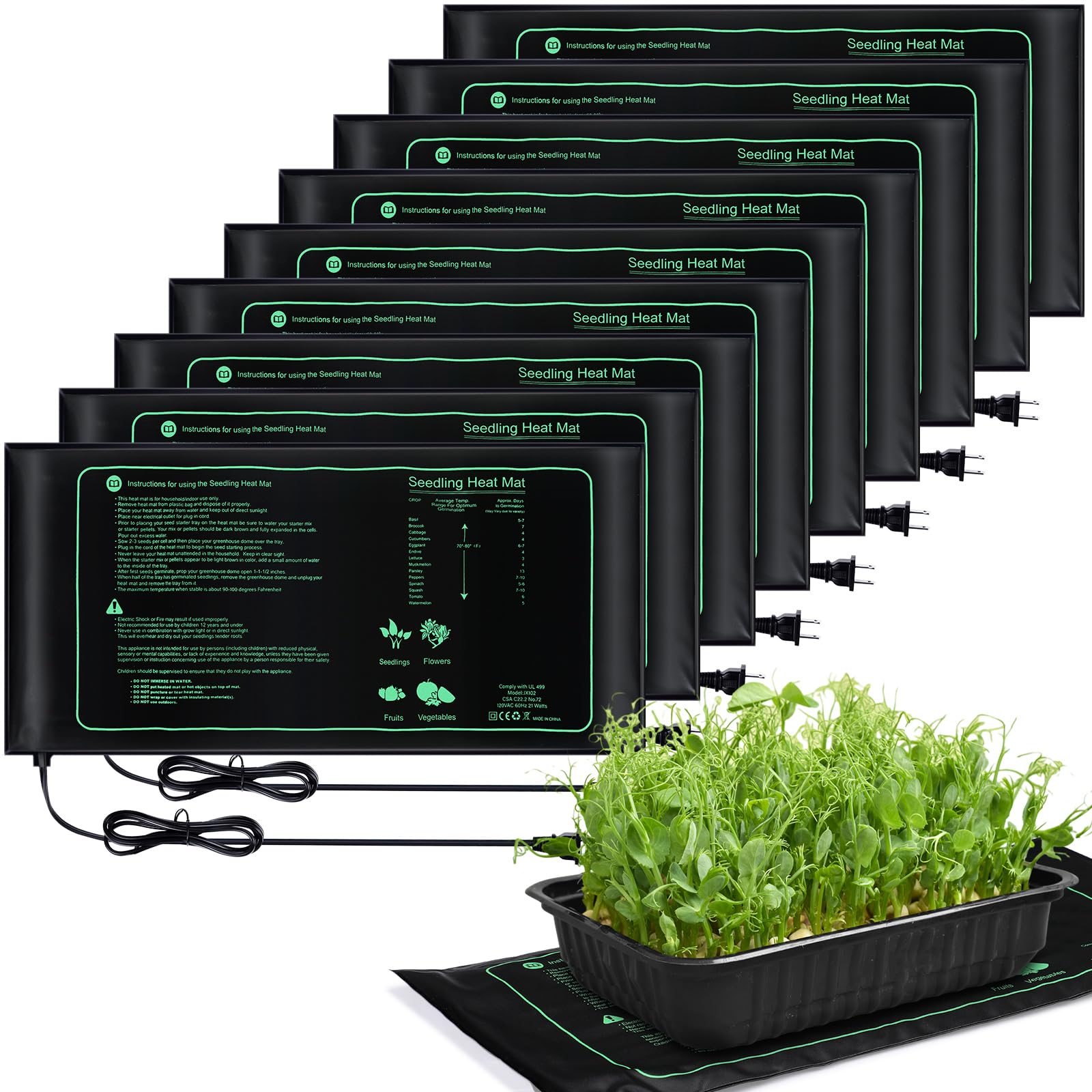 10 Pack Durable Seedling Heat Mat 10" x 20.75" Waterproof Plant Heating ...