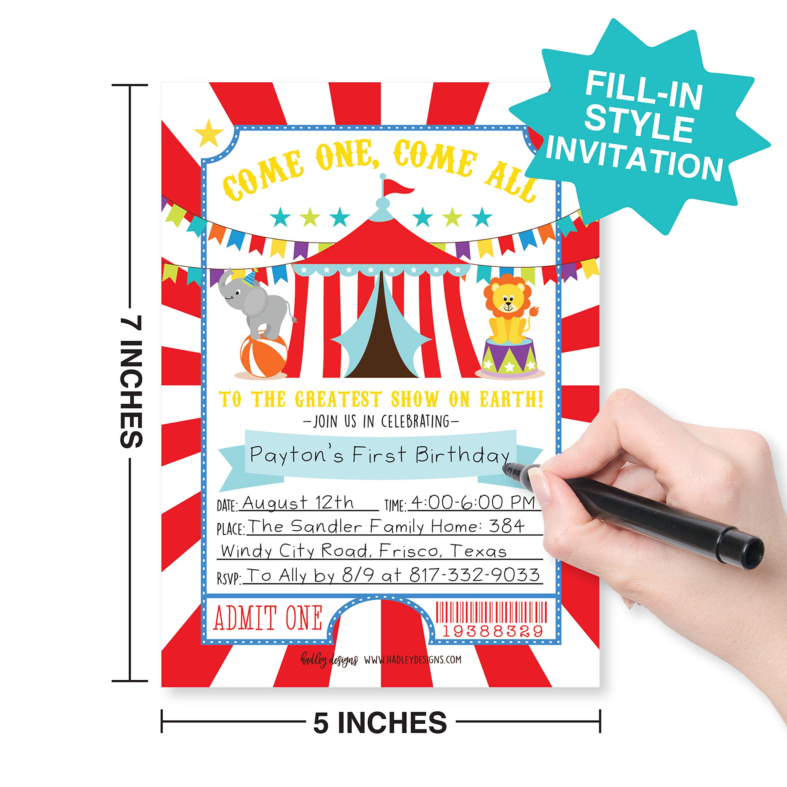 1st Birthday Circus Invitations
