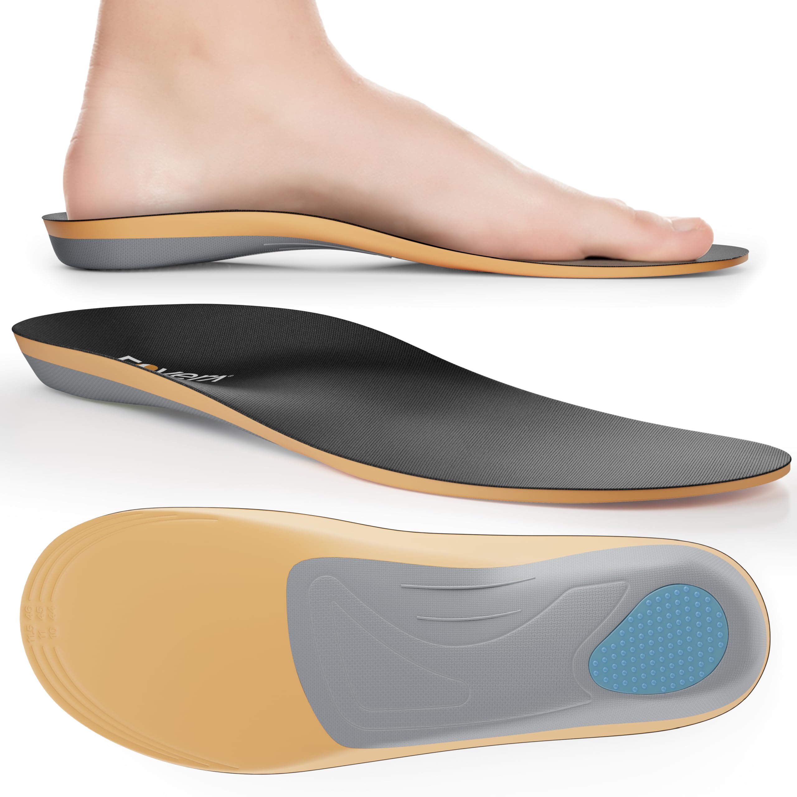 FOVERA Orthotic Low & Medium Arch Support Insole - Shoe Inserts for ...