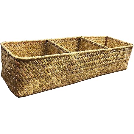 Amazon.com: Seagrass Storage Basket 3 Sections Woven Shelf Baskets with Compartment (Natural, 14 ...