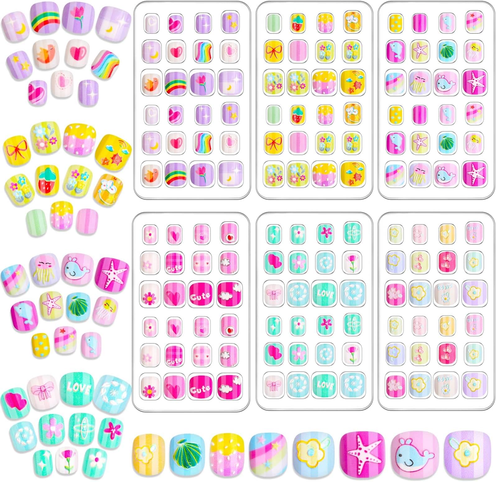 Amazon.com: 240 Pieces Kids Press on Nails for Girls,Children Fake ...