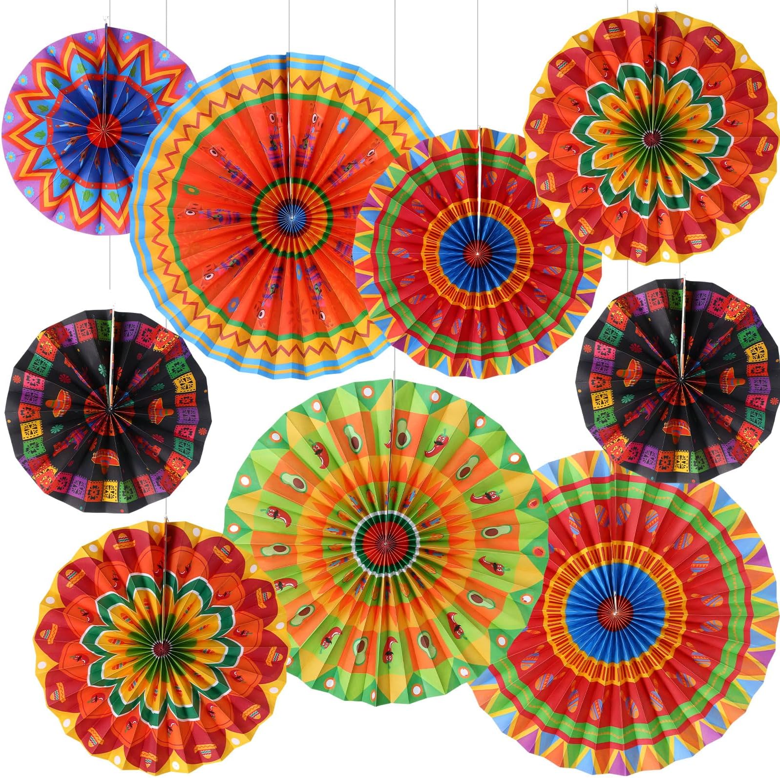 Amazon.com: Outus 9 PCS Mexican Fiesta Hanging Paper Fans Decorations ...