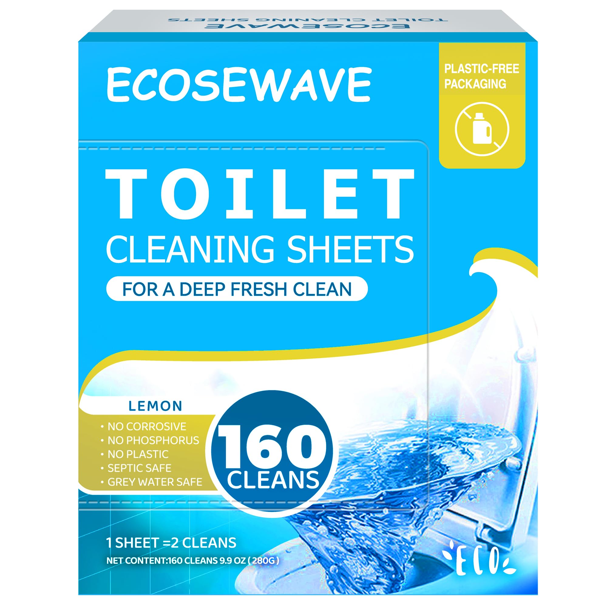 Amazon.com: ecosewave Toilet Bowl Cleaner Sheets,160 Cleans, Lemon ...