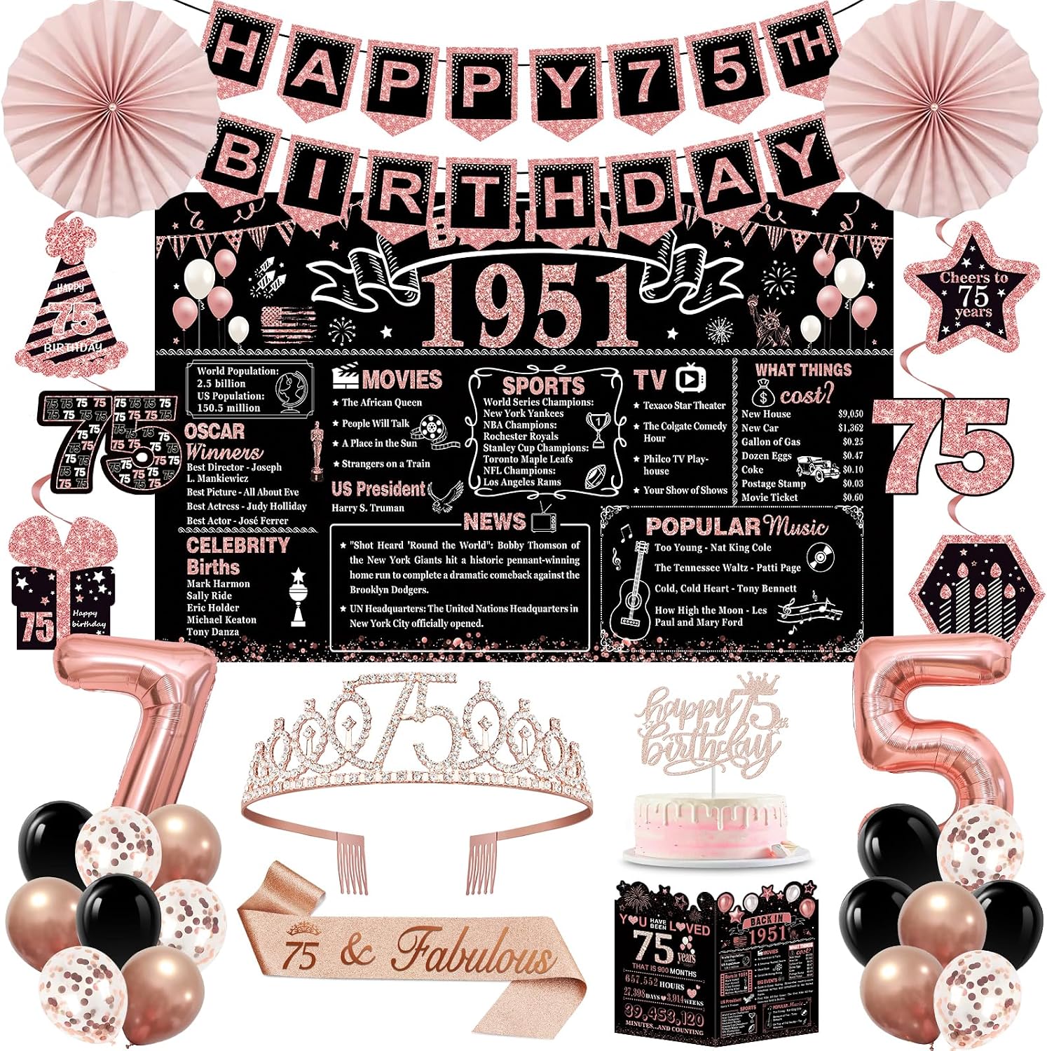 Amazon.com: 75th Birthday Decorations for Women,32PCS Back in 1951 ...