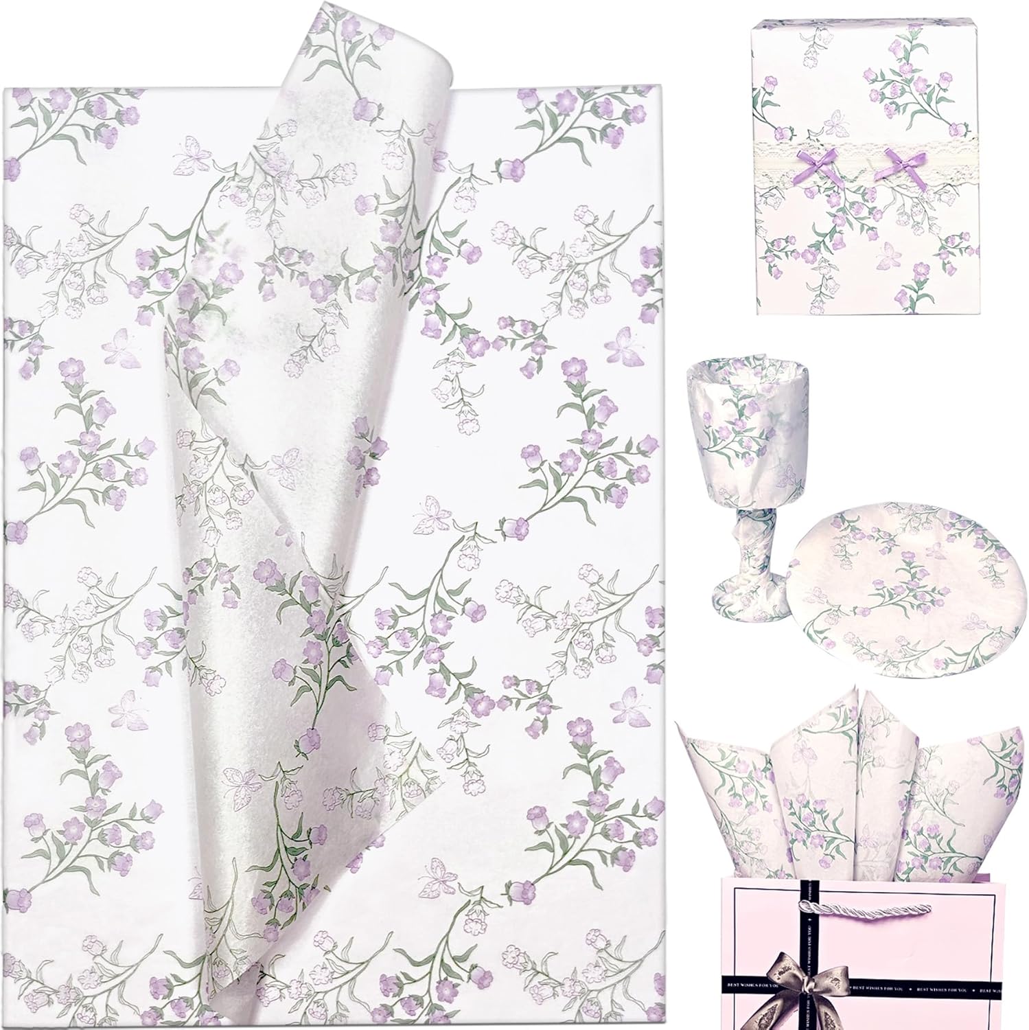 Amazon.com: Floral Tissue Paper, Purple Bellflower Pattern 30 Sheets 20 ...