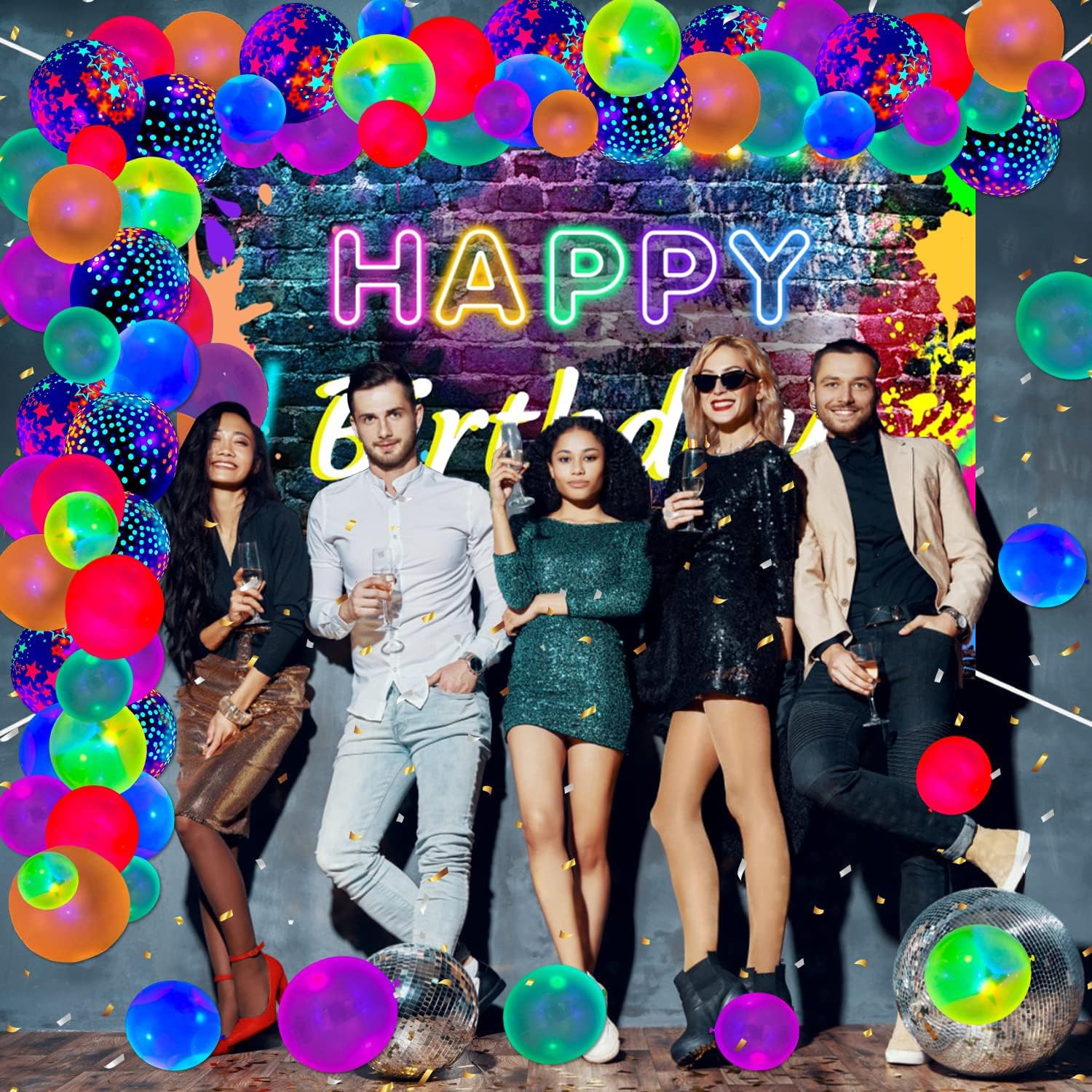 Backdrop Funny Neon Glow Birthday Backdrop - 7x5ft Graffiti Brick Wall ...