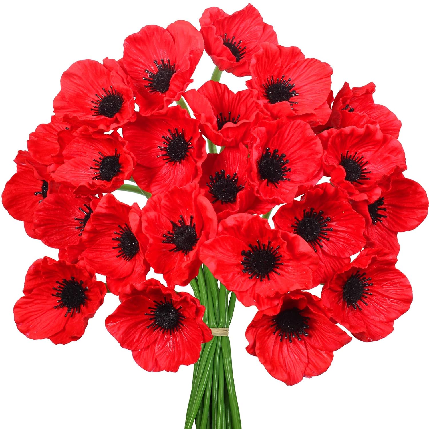 24 pcs Artificial Red Poppy Anemone Stems PU Real Touch Poppy Anemones ...