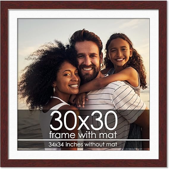 Amazon.com - 30x30 Frame with Mat - Brown 34x34 Frame Wood Made to ...