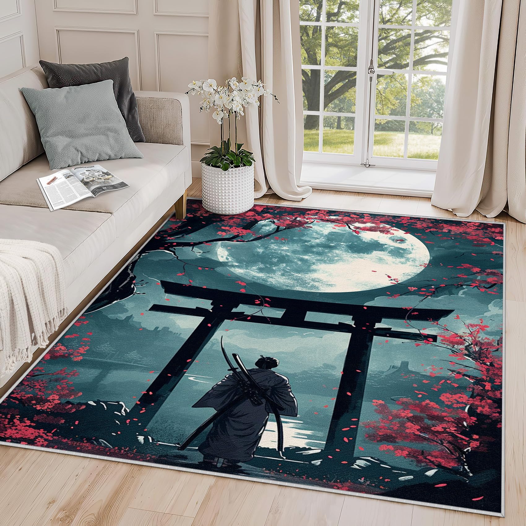 Amazon.com: Yoozitrees 6x9 Rug, Japanese Rug, Samurai Cherry Blossom ...