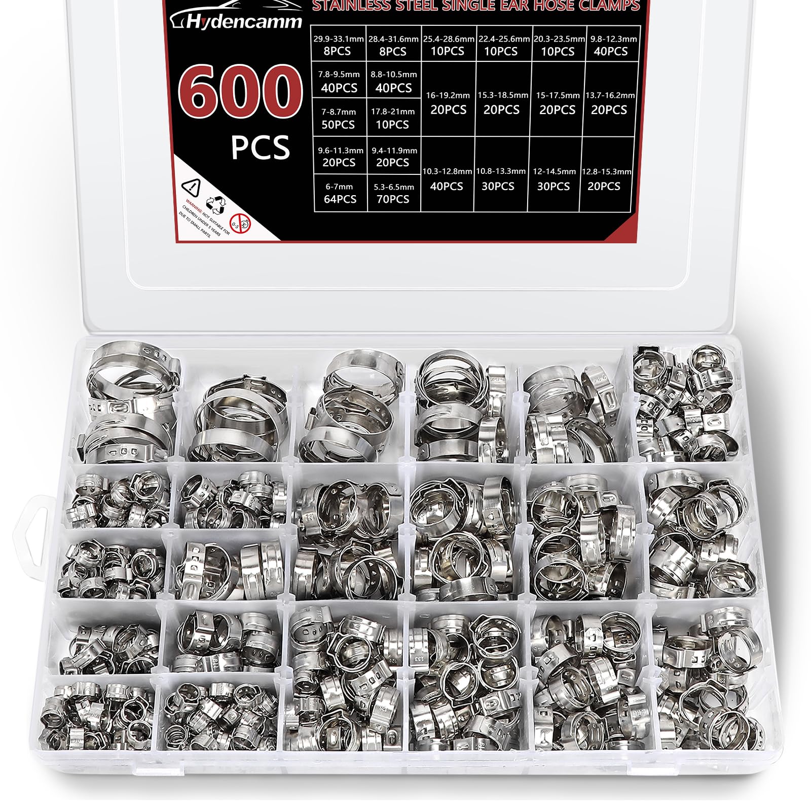 Snapklik.com : 600PCS 22 Sizes Single Ear Hose Clamps, 5.3-33.1mm Crimp ...