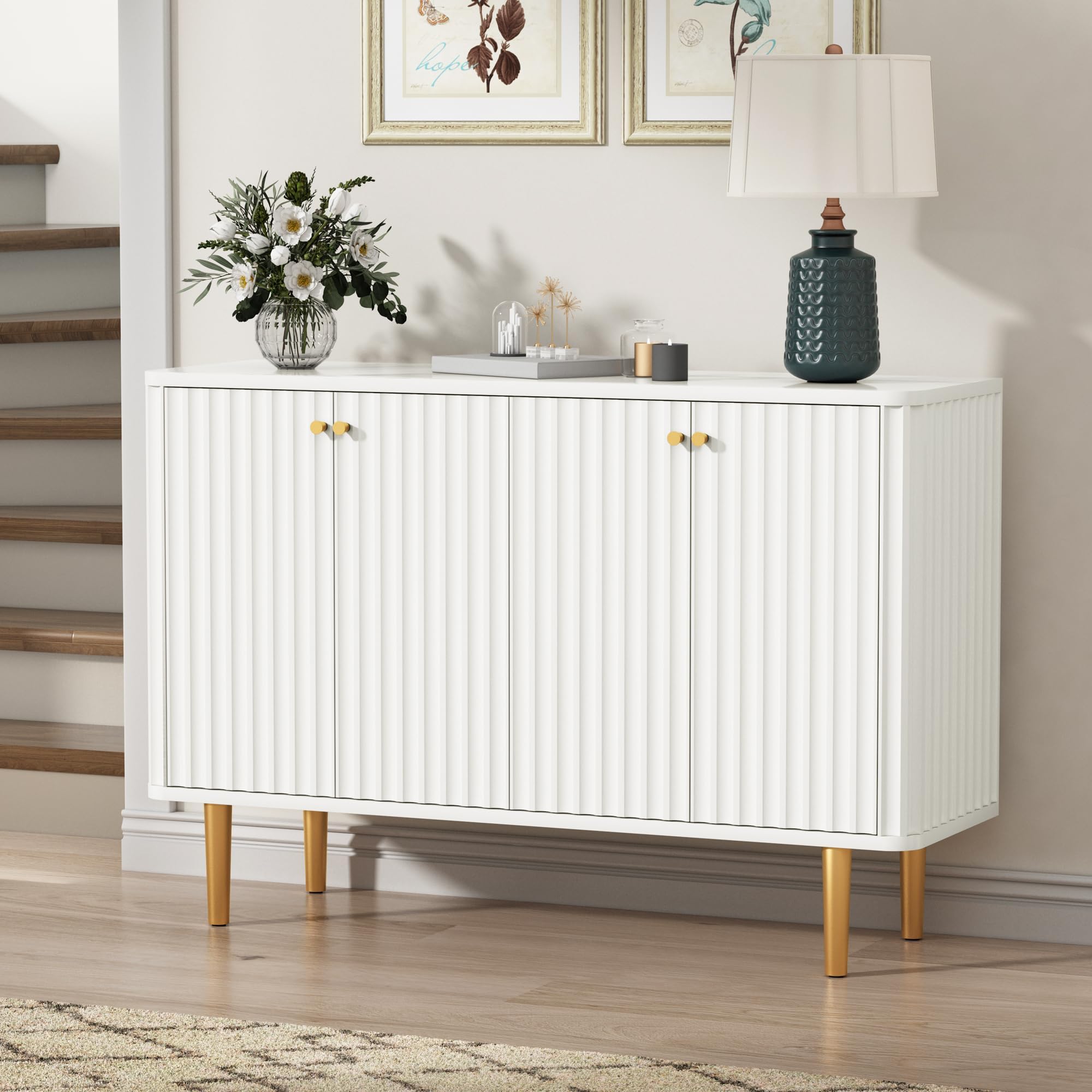 HOLTICO Sideboards, Buffet Cabinet with 4 Doors and Removable Shelves ...