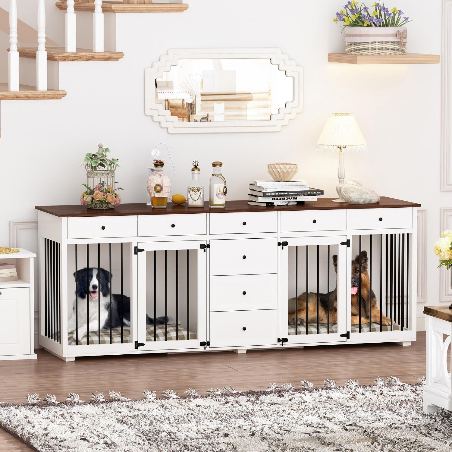 Amazon.com: Lovinouse Large Dog Crate Furniture for 2 Dogs, 89" Heavy ...