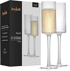 Amazon.com | JoyJolt Elle 5.7oz Champagne Glasses, Fluted Glass Flute Set of 2, Vintage Style ...