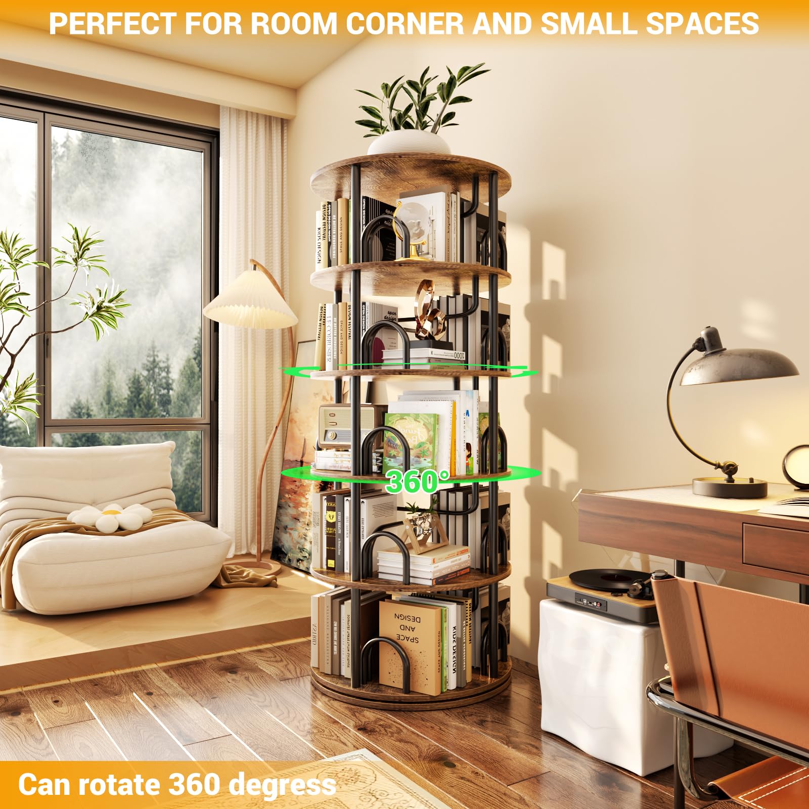 Snapklik.com : 5 Tier Rotating Bookshelf Tower, 360 Display Spinning ...