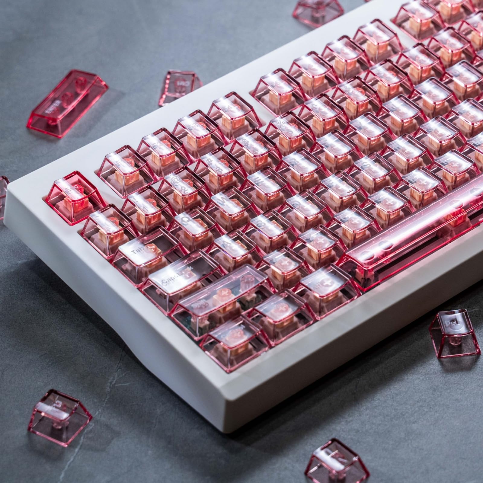 Amazon.com: REDQIN PC Keycaps- Pink Agate Transparent Keycaps Shine ...