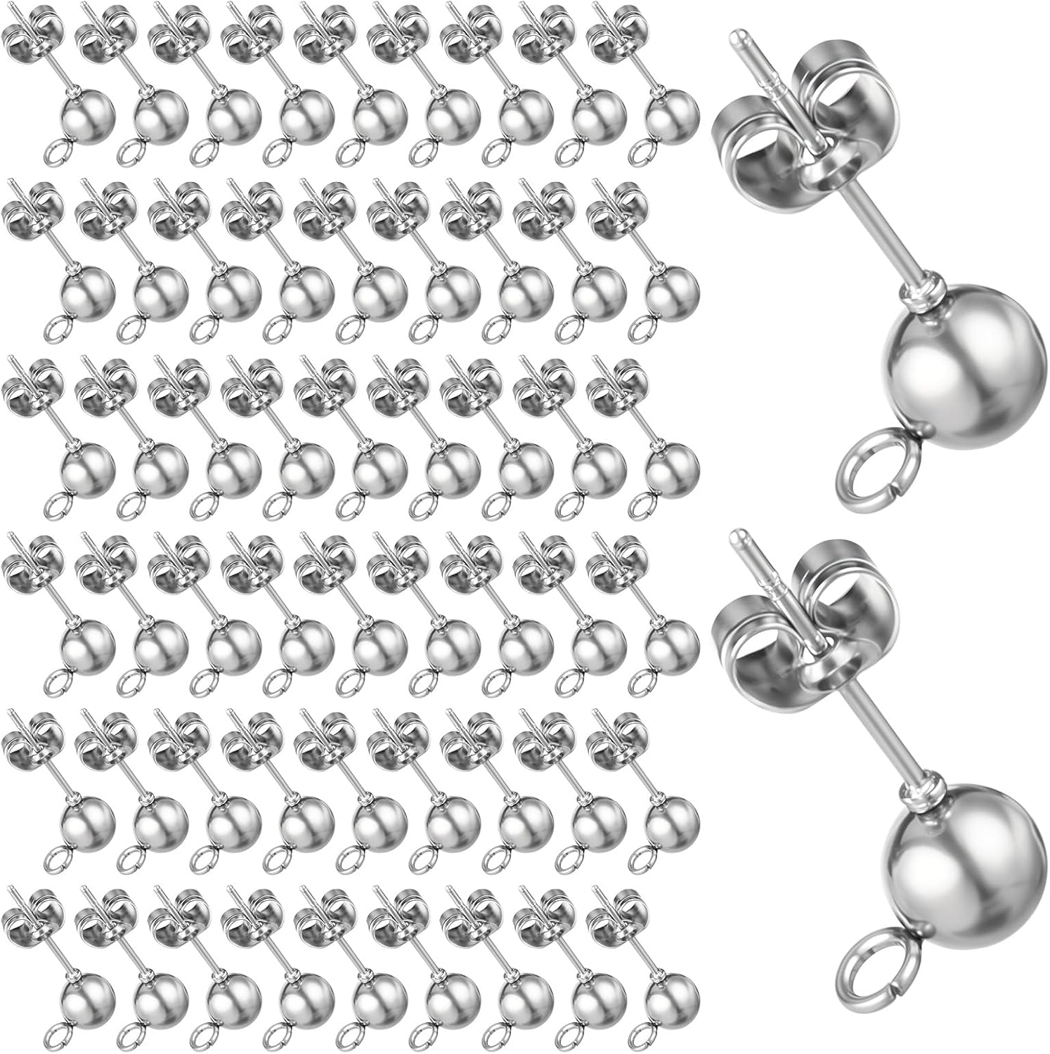 Amazon.com: 100 pcs Silver Ball Post Earring Stud, Earrings-Posts Stud ...