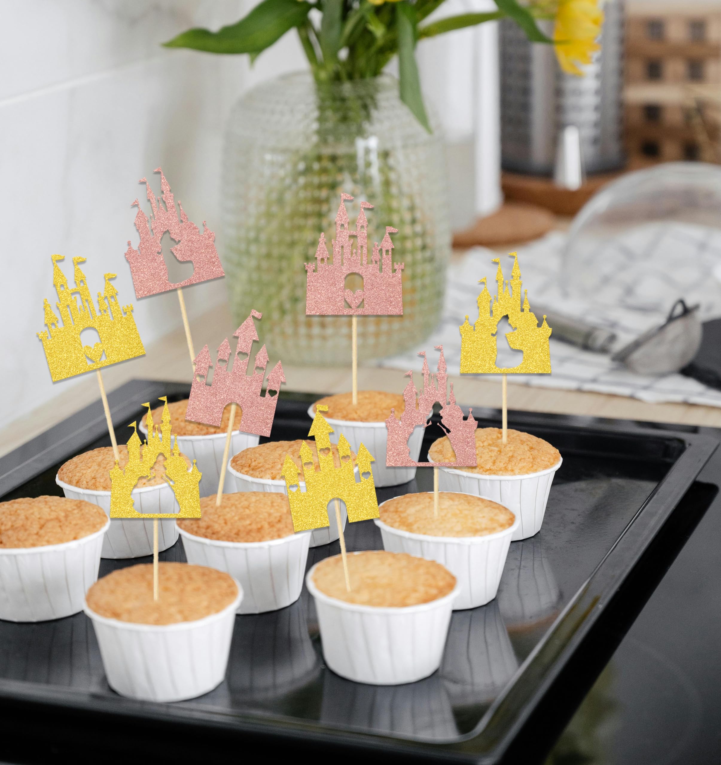 Snapklik.com : 24Pcs Castle Happy Birthday Cupcake Topper Castle ...