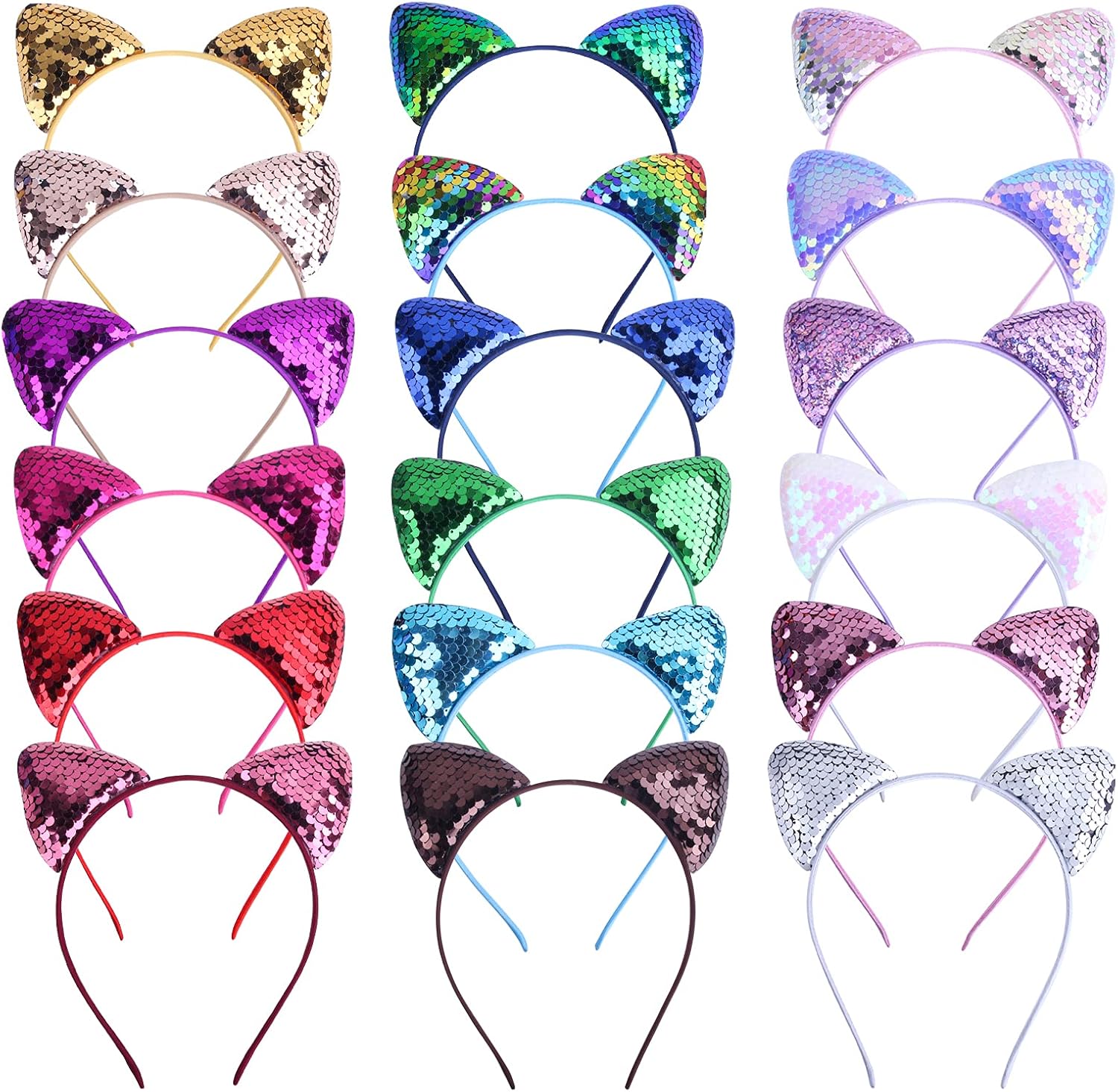 REQO 18 Pieces Cat Ears Headbands Set,Cute Glitter Cat Head Accessories ...
