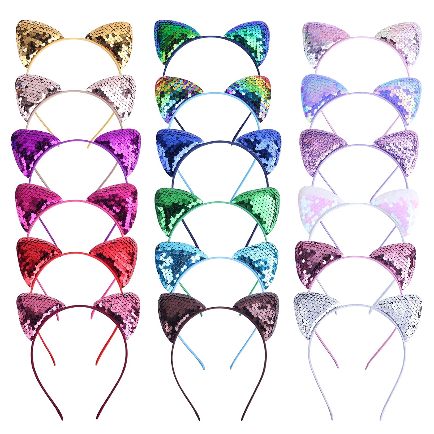Amazon.com : REQO 18 Pieces Cat Ears Headbands Set,Cute Glitter Cat ...