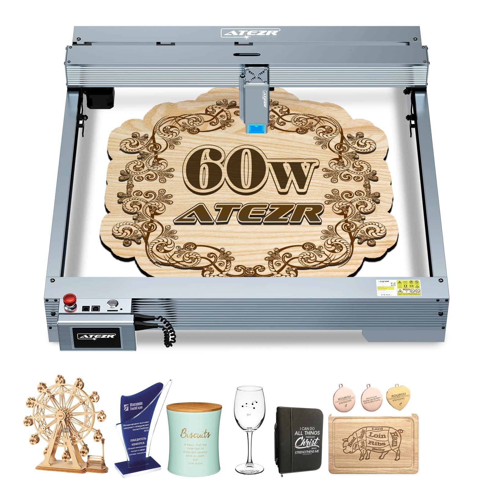 ATEZR P10 60W Laser Engraver, 17 * 17 Inch Working Area, 10W Higher ...