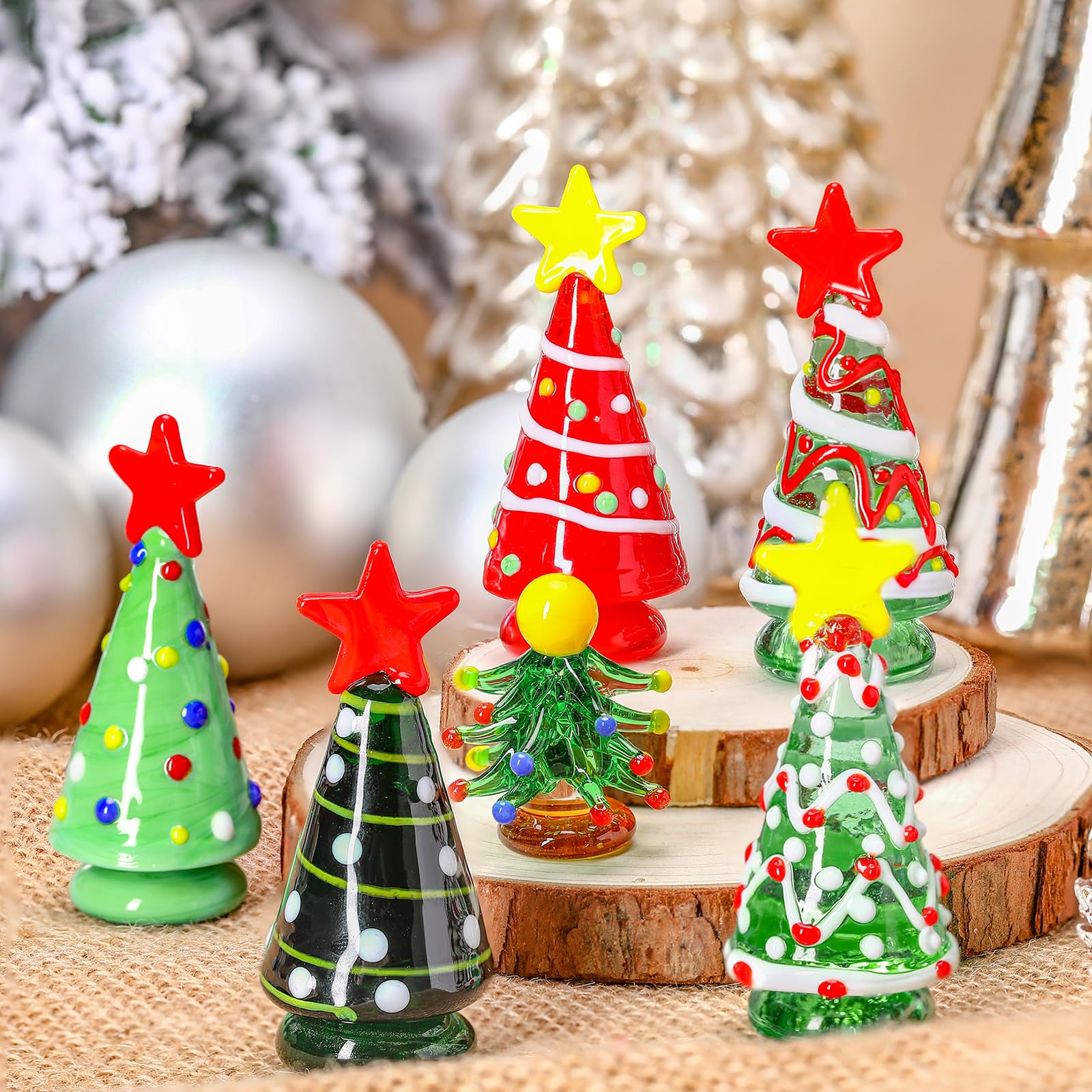 Amazon.com: 6 Pcs Mini Christmas Tree Glass Gifts Set Ornaments Small ...