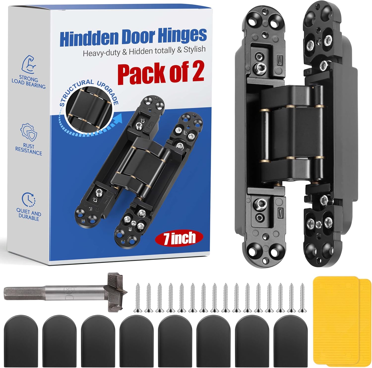 Invisible Door Hinges (2 pcs) -7 Inch Black Hidden Hinges for Doors, 3 ...
