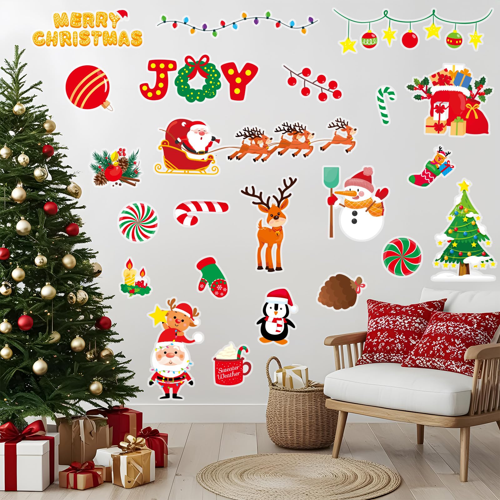 Amazon.com: Christmas Wall Decals 124 Pieces Christmas Wall Stickers ...