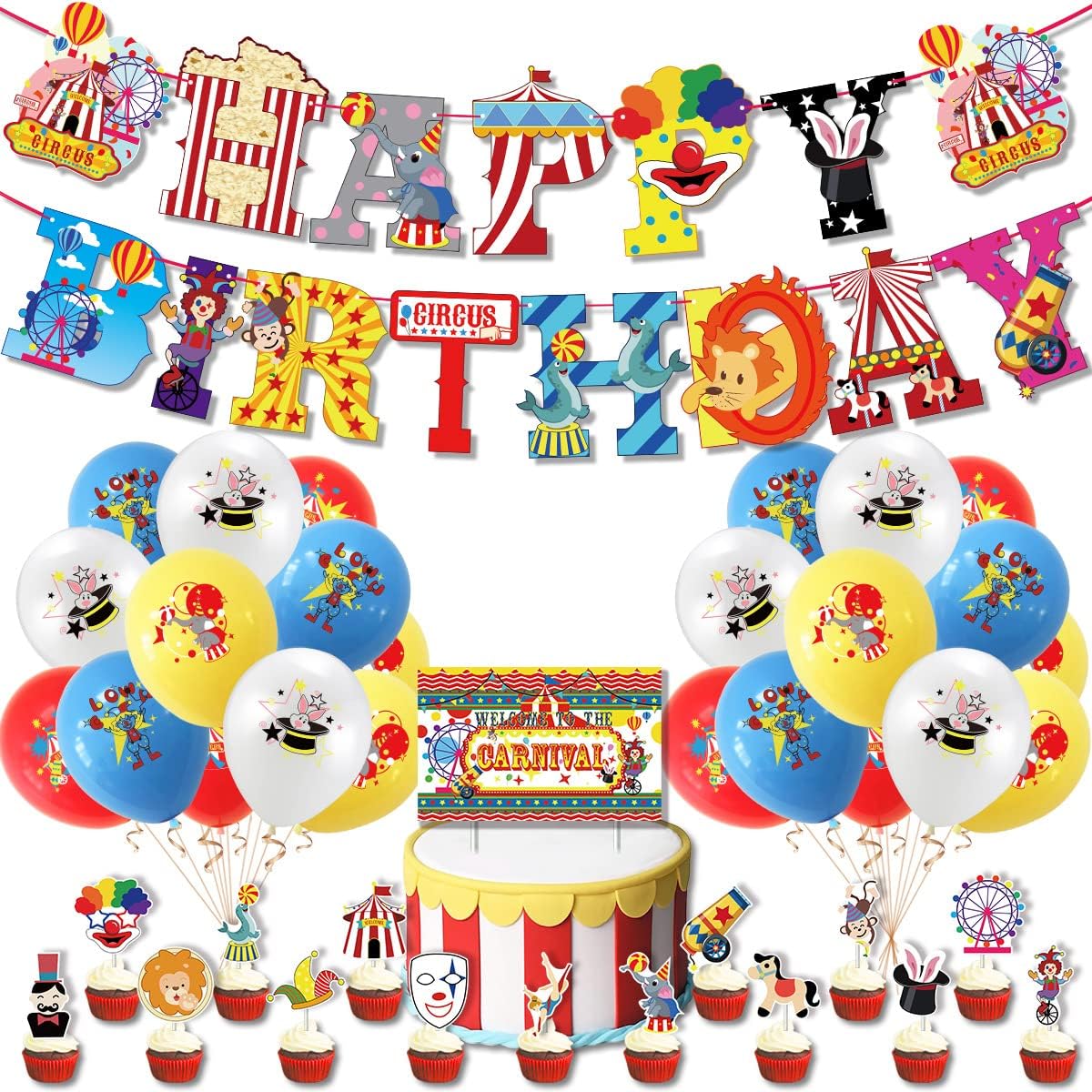 LATERN 43Pcs Circus Balloons Banner Set, Happy Birthday Circus Banner ...
